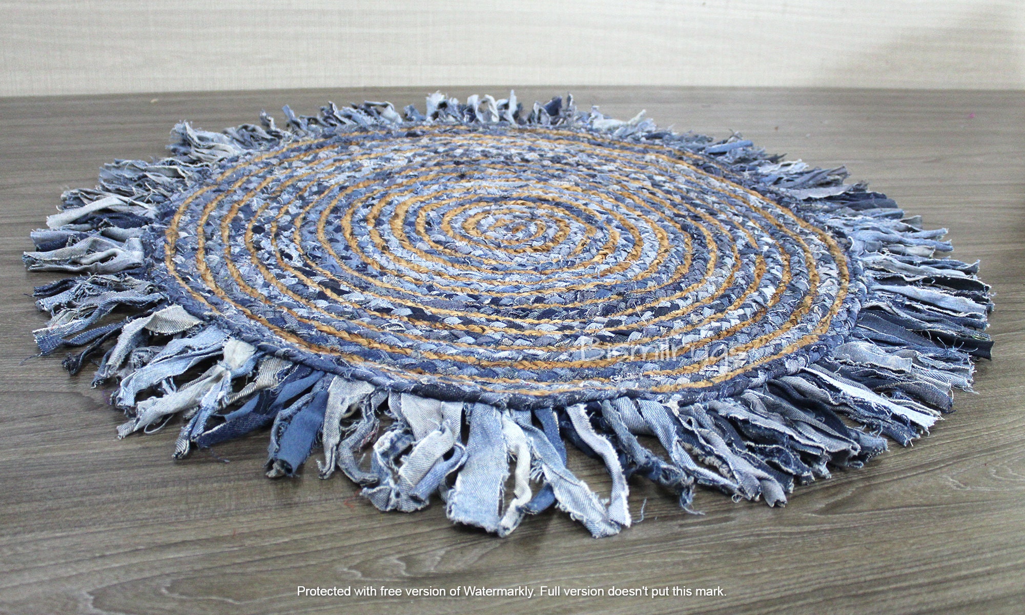 5 Foot Denim Jute Hand Woven Rag Rug Home Decor Rugs Hand - Etsy