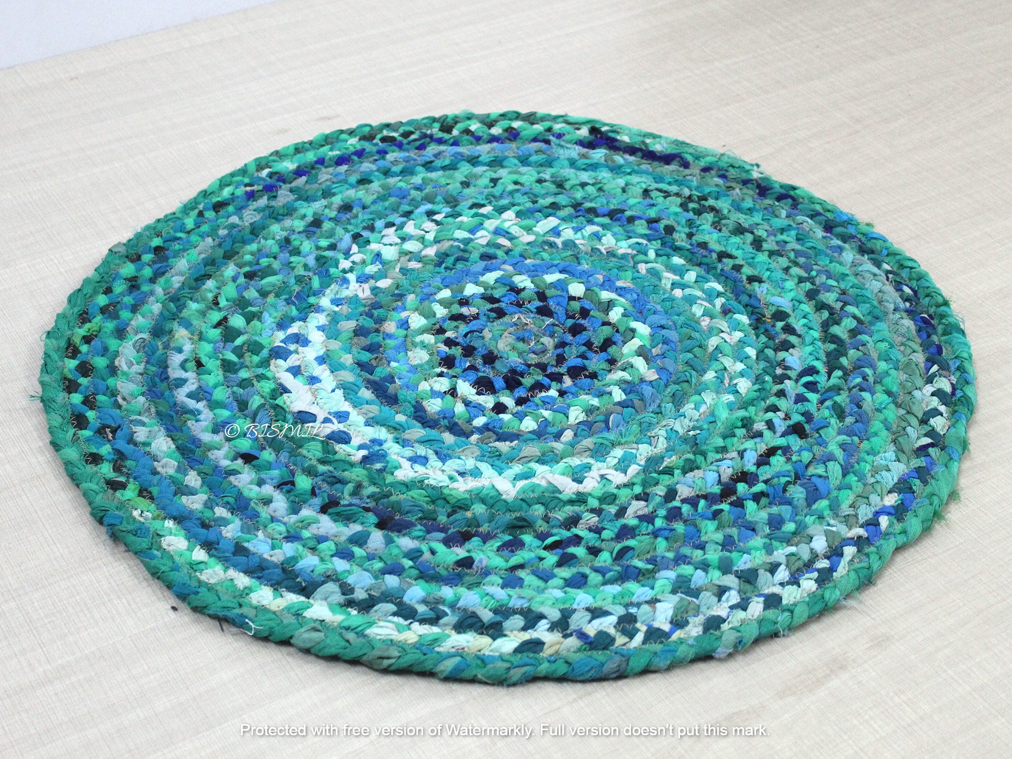 Green Round Rag Rug, Handloom Rug, Modern Floor Rugs, Bohemian Braided ...