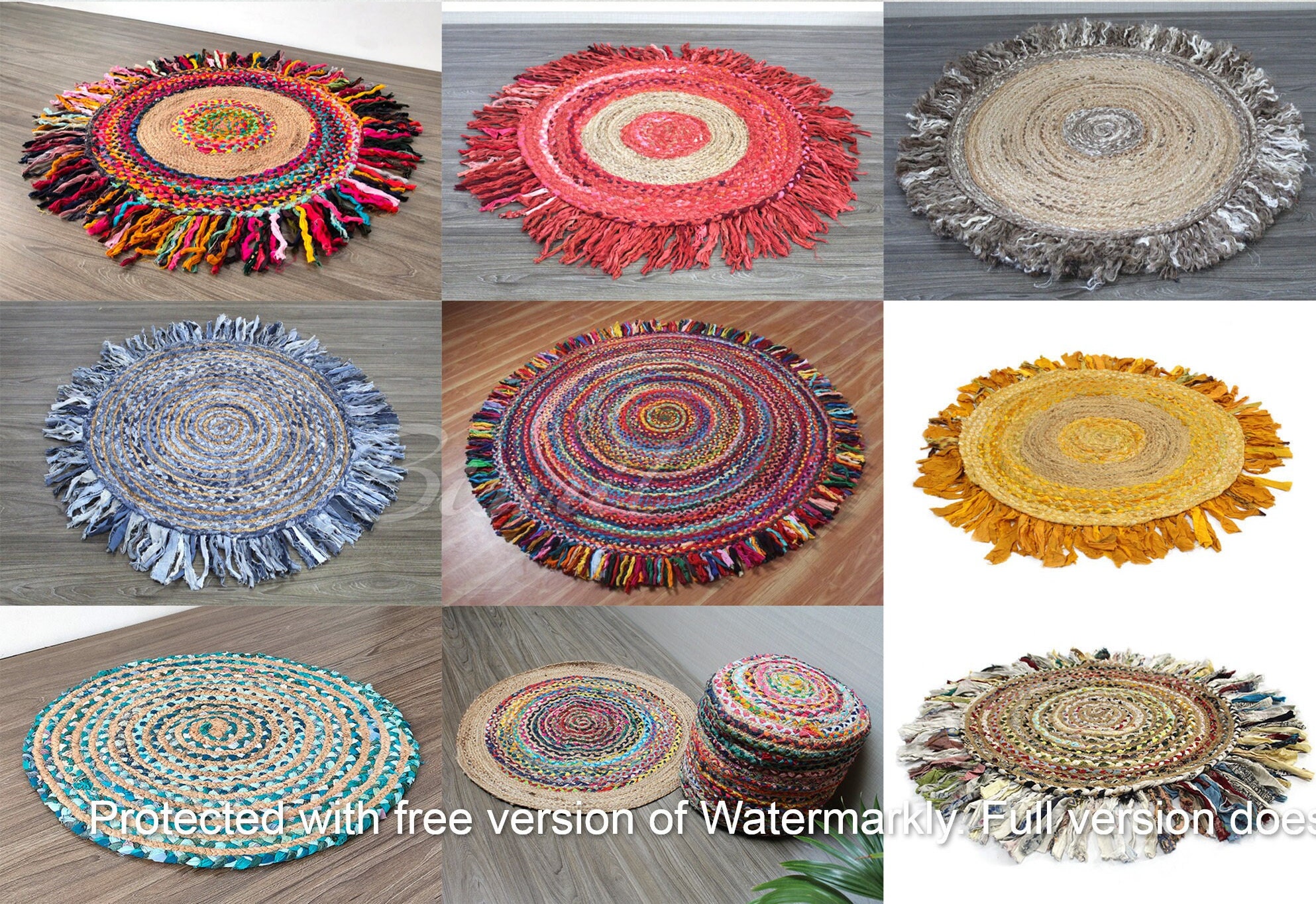 Handmade Colorful Round Rug – Braided Cotton and Jute Circle Mat ...