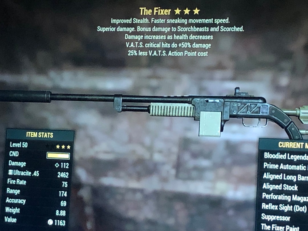 BLOODIED Fixer 50 Crit Damage 25 Less Vats 3 Star Max Level Xbox Read ...