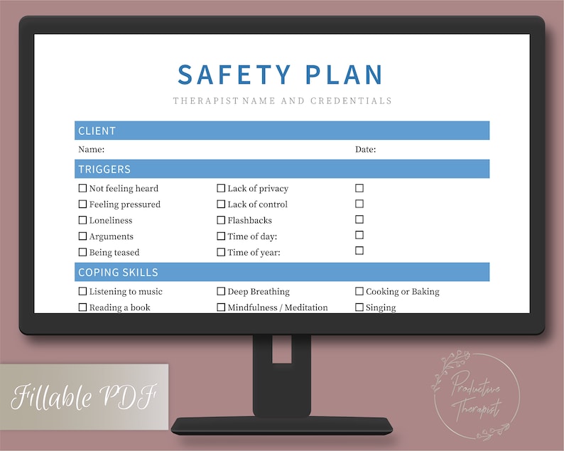 Safety Plan Template for Therapists, Counselors, Psychologists, Social ...