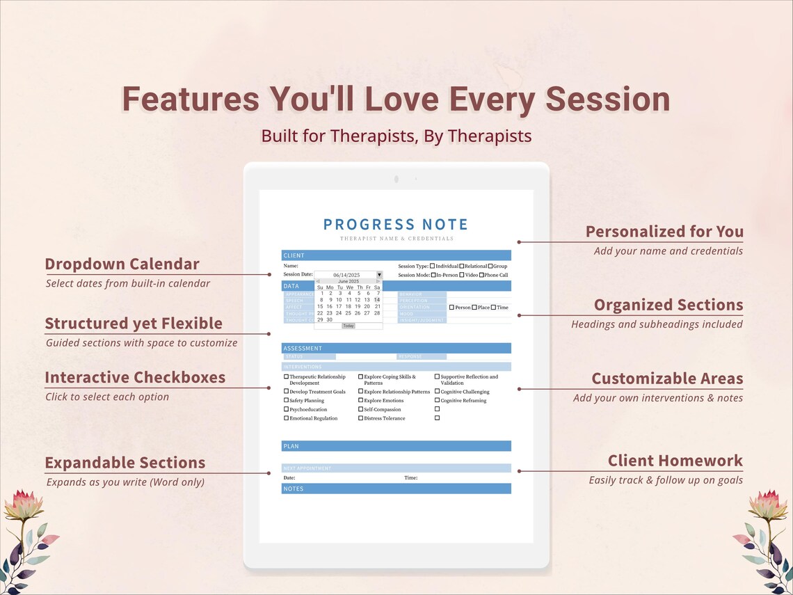 Checklist DAP Progress Note Template for Therapists, Counselors ...