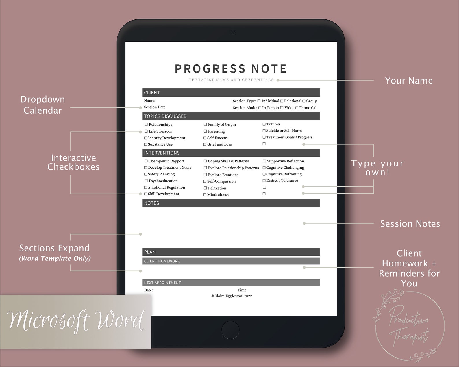 Simple Progress Note Template for Therapists, Counselors, Psychologists ...