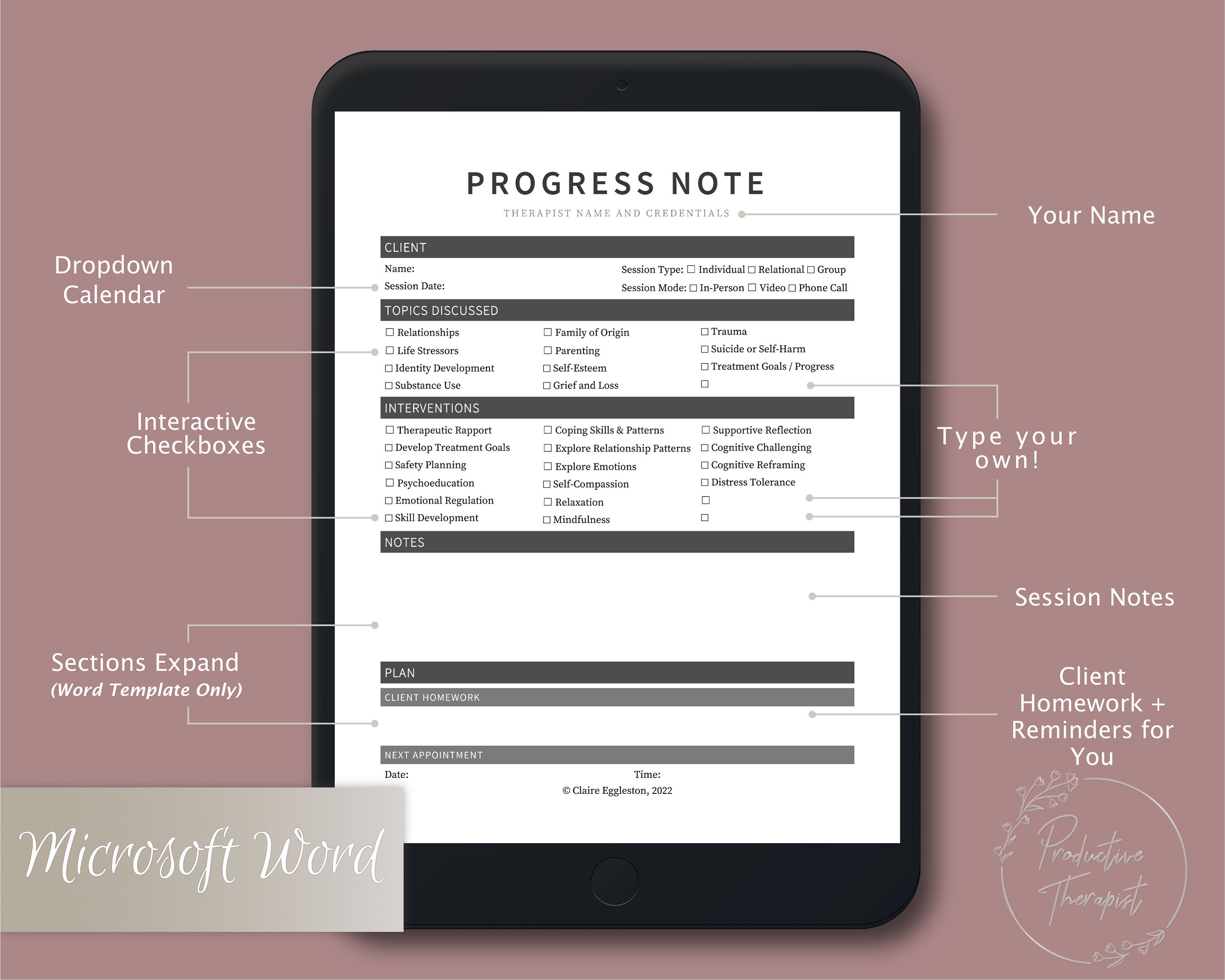 Simple Progress Note Template for Therapists, Counselors, Psychologists ...