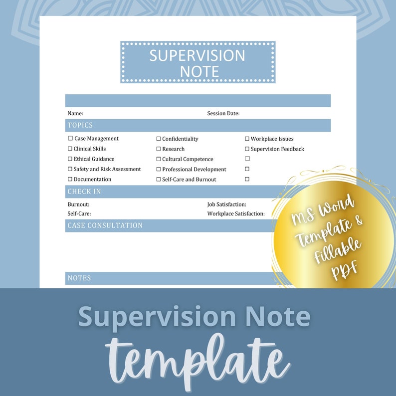 Supervision Note Template for Supervisors Pre-Licensed | Etsy
