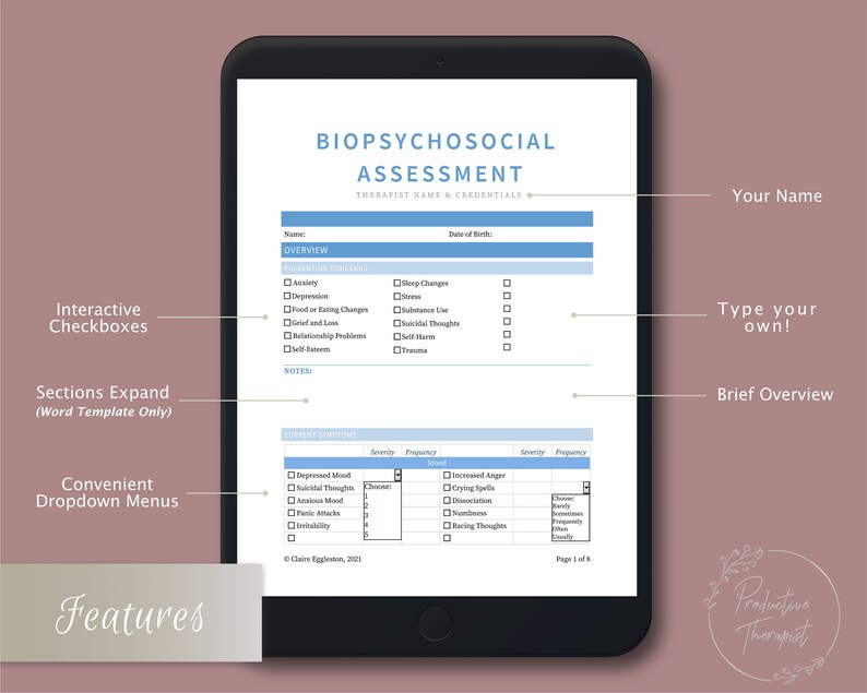 Biopsychosocial Assessment Template Fillable PDF Digital Download ...