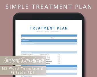 Simple Treatment Plan Template for Therapists, Counselors ...