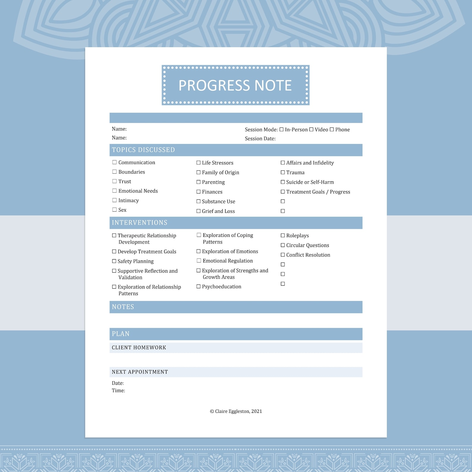 Couples Therapy Progress Note Template for Therapists | Etsy