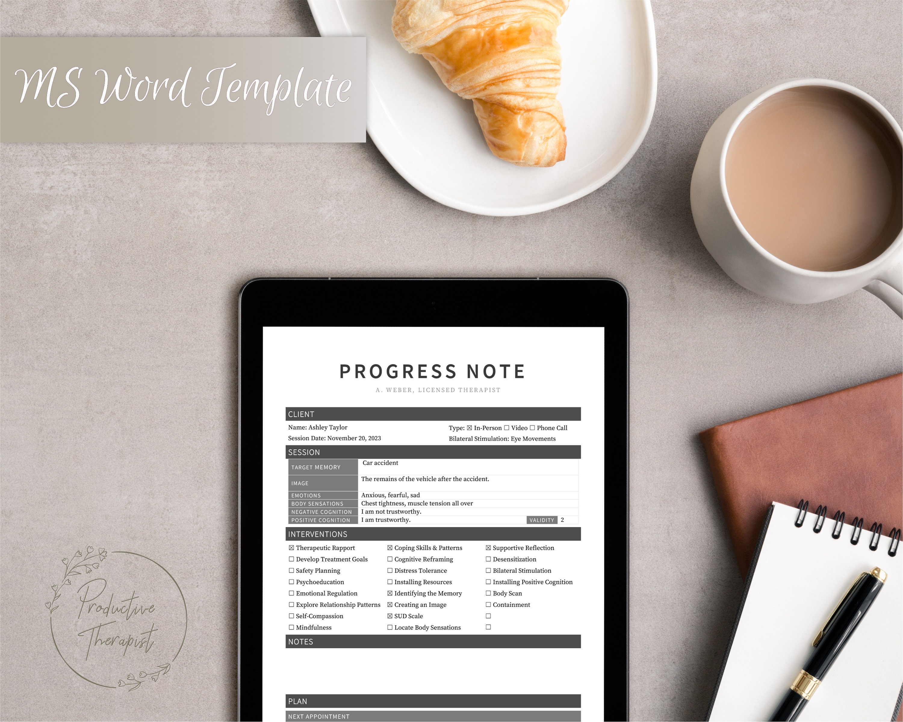 EMDR Progress Note Template for Therapists, Counselors, Psychologists ...