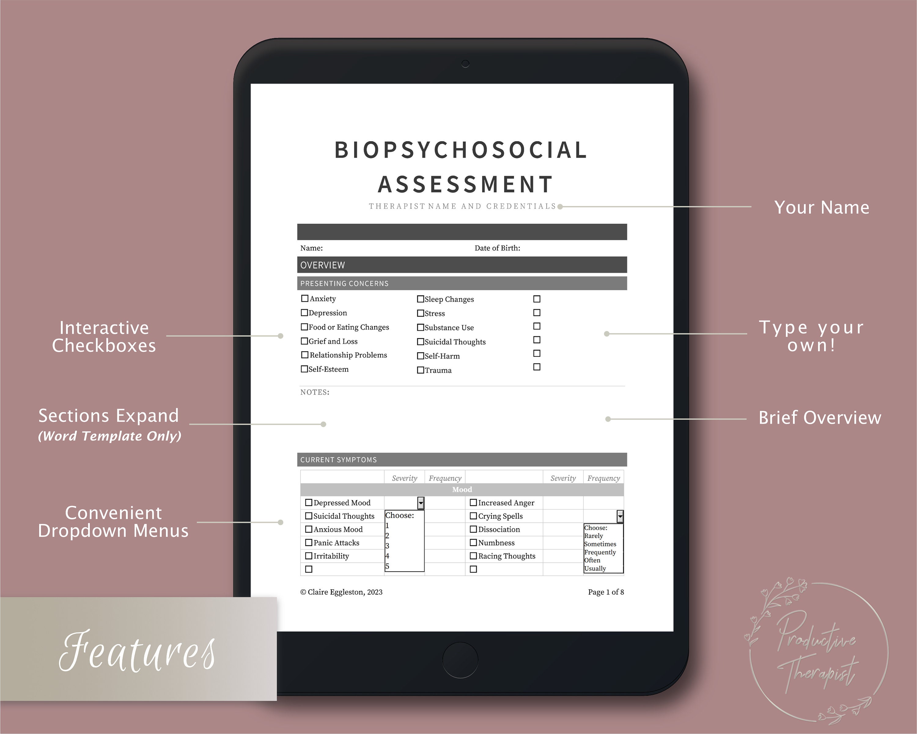 Biopsychosocial Intake Assessment Template for Therapists, Counselors ...
