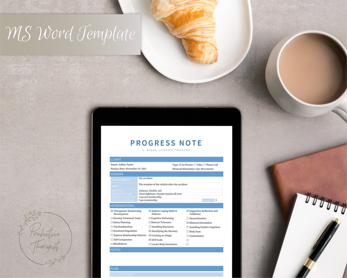 EMDR Progress Note Template for Therapists, Counselors, Psychologists ...