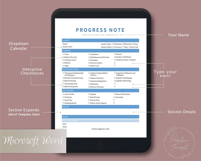 Play Therapy Progress Note Template for Therapists, Counselors ...