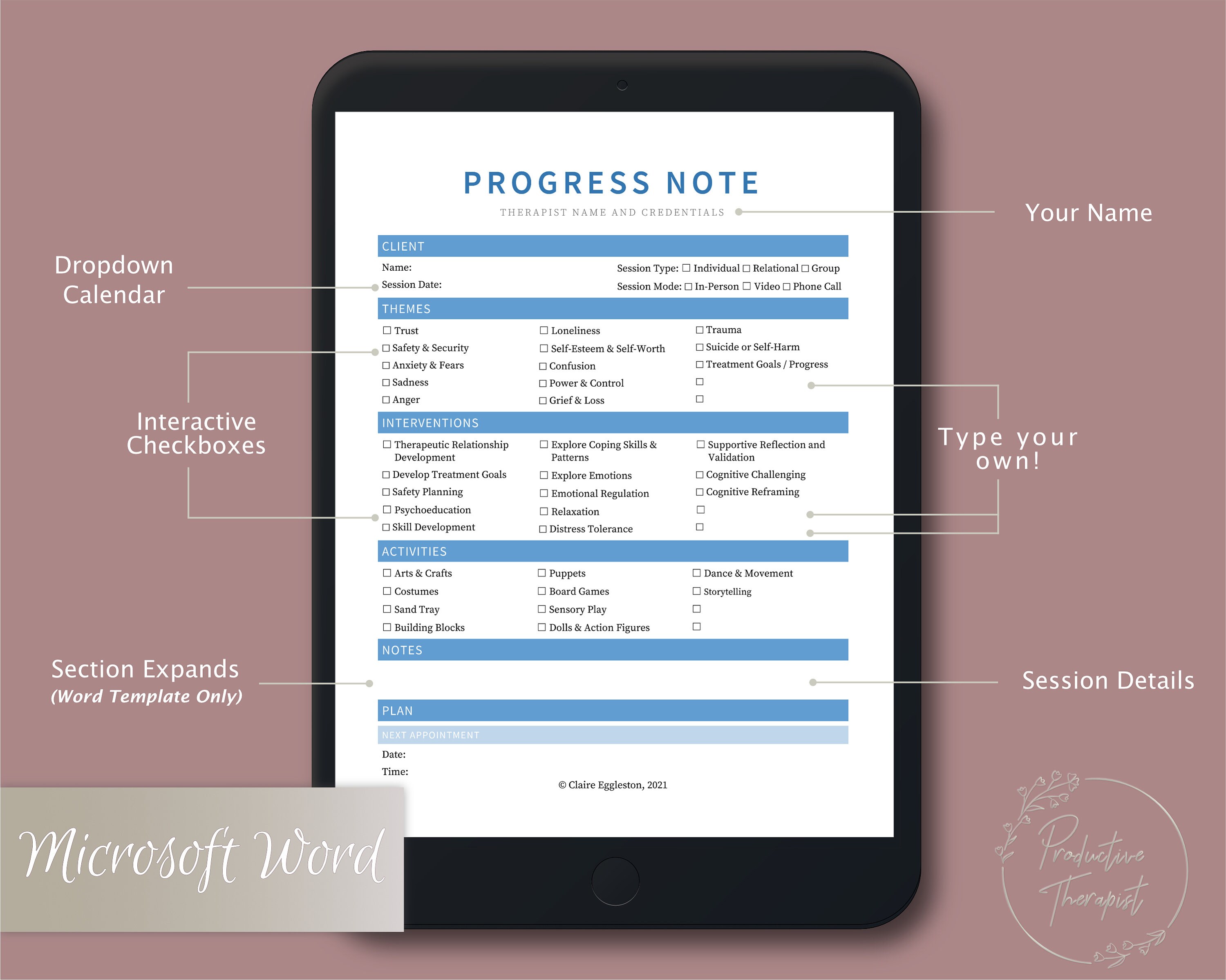Play Therapy Progress Note Template for Therapists, Counselors ...