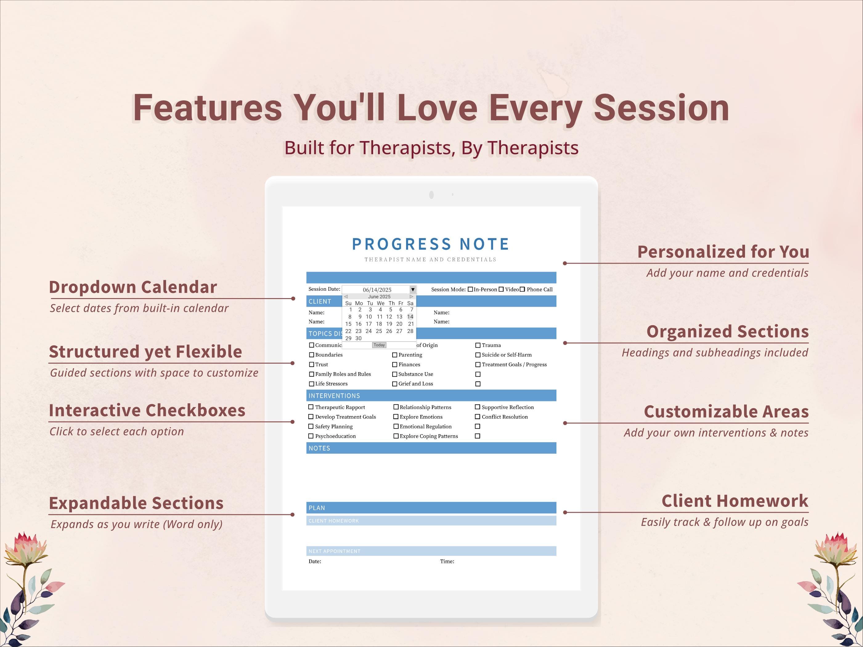 Family Therapy Progress Note Template for Therapists, Counselors ...