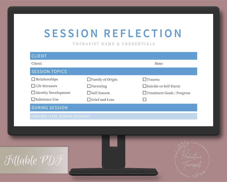Session Reflection Worksheet Template for for Therapists, Counselors ...