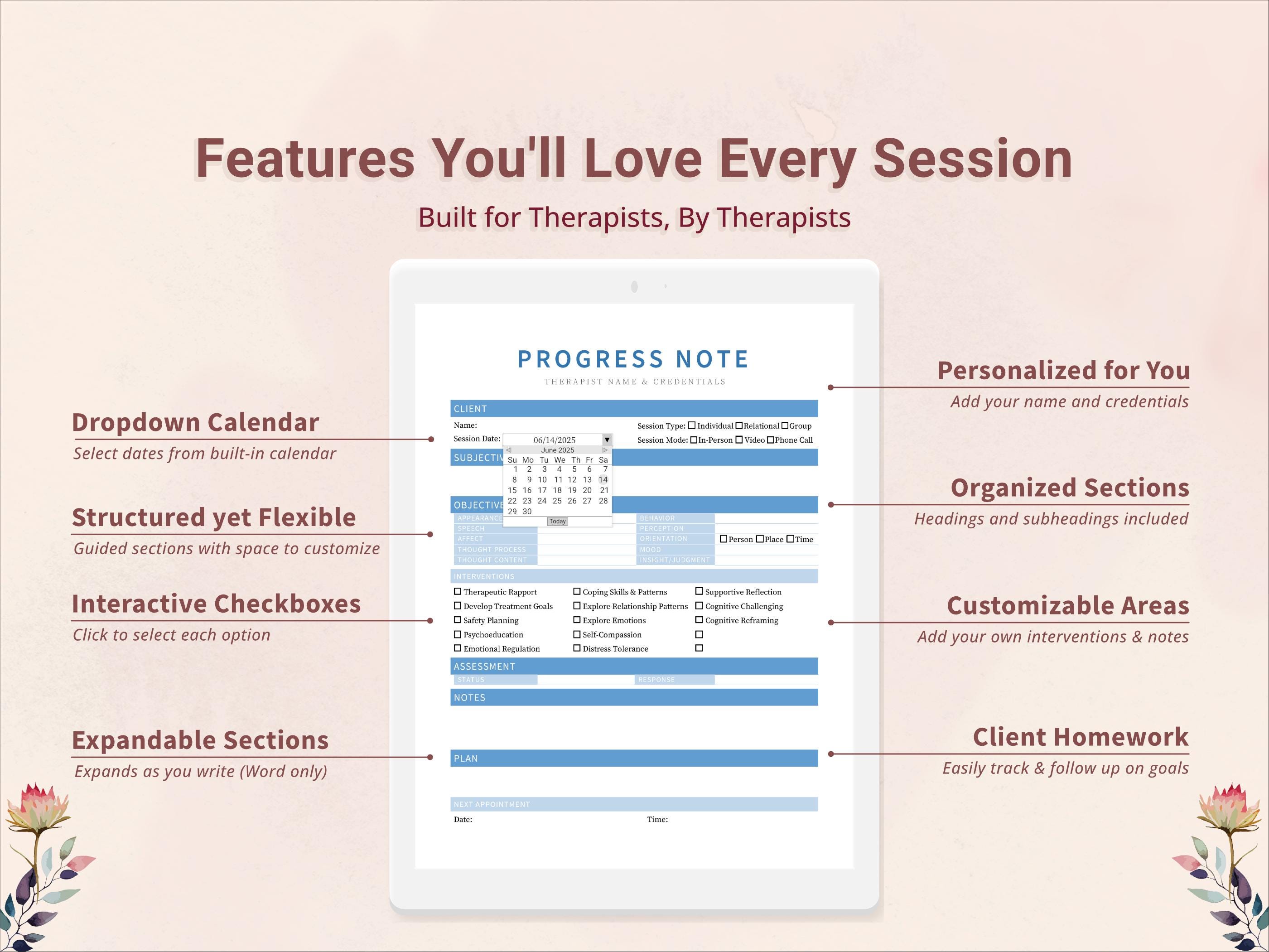 Checklist SOAP Progress Note Template for Therapists, Counselors ...