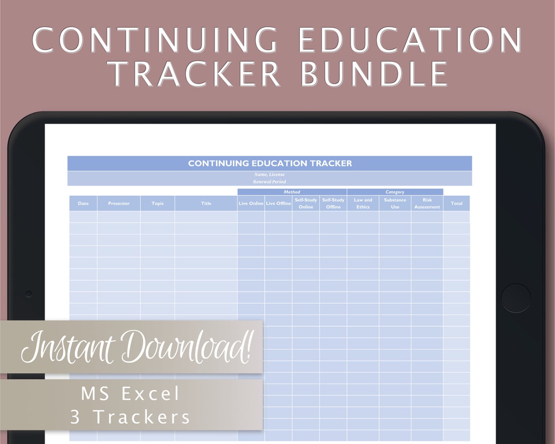 CEU Tracker Fillable PDF Continuing Education Tracker Microsoft Excel ...