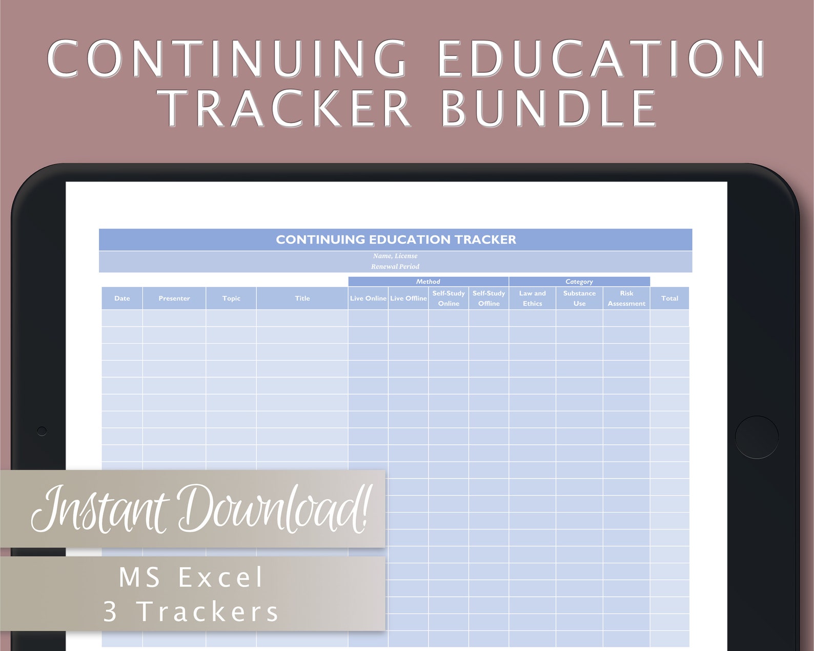 CEU Tracker Fillable PDF Continuing Education Tracker Microsoft Excel ...