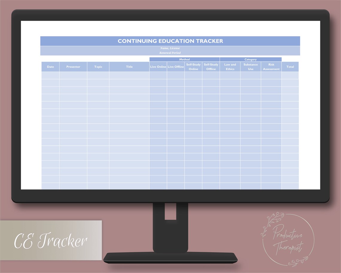 CEU Tracker Fillable PDF Continuing Education Tracker Microsoft Excel ...