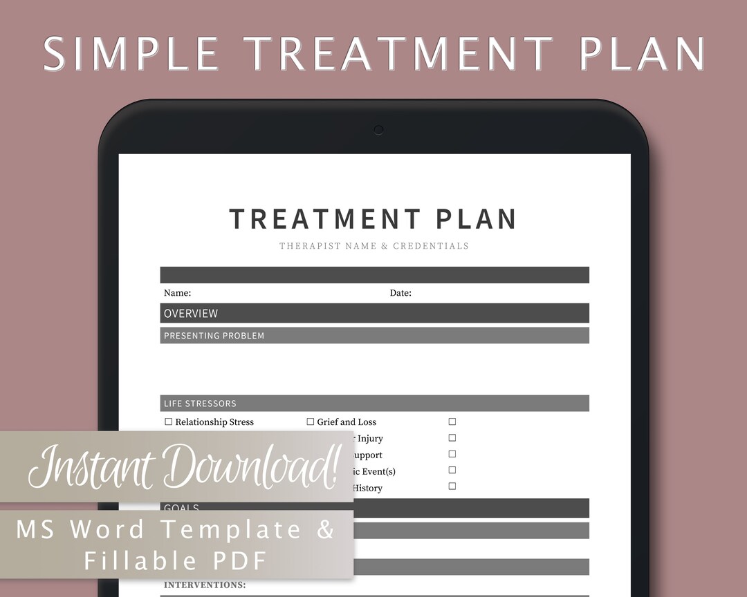 Simple Treatment Plan Template for Therapists, Counselors ...