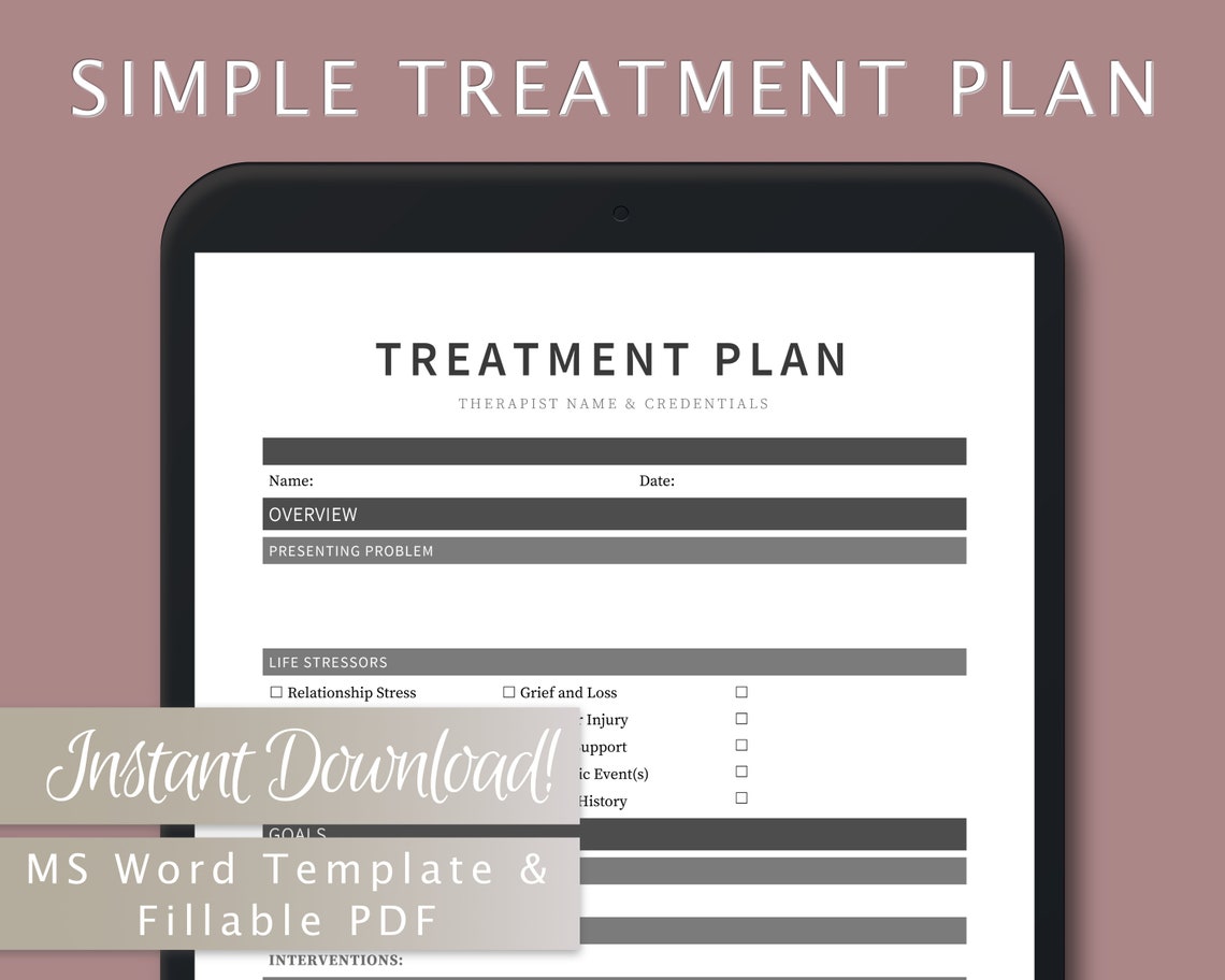 Simple Treatment Plan Template for Therapists, Counselors ...