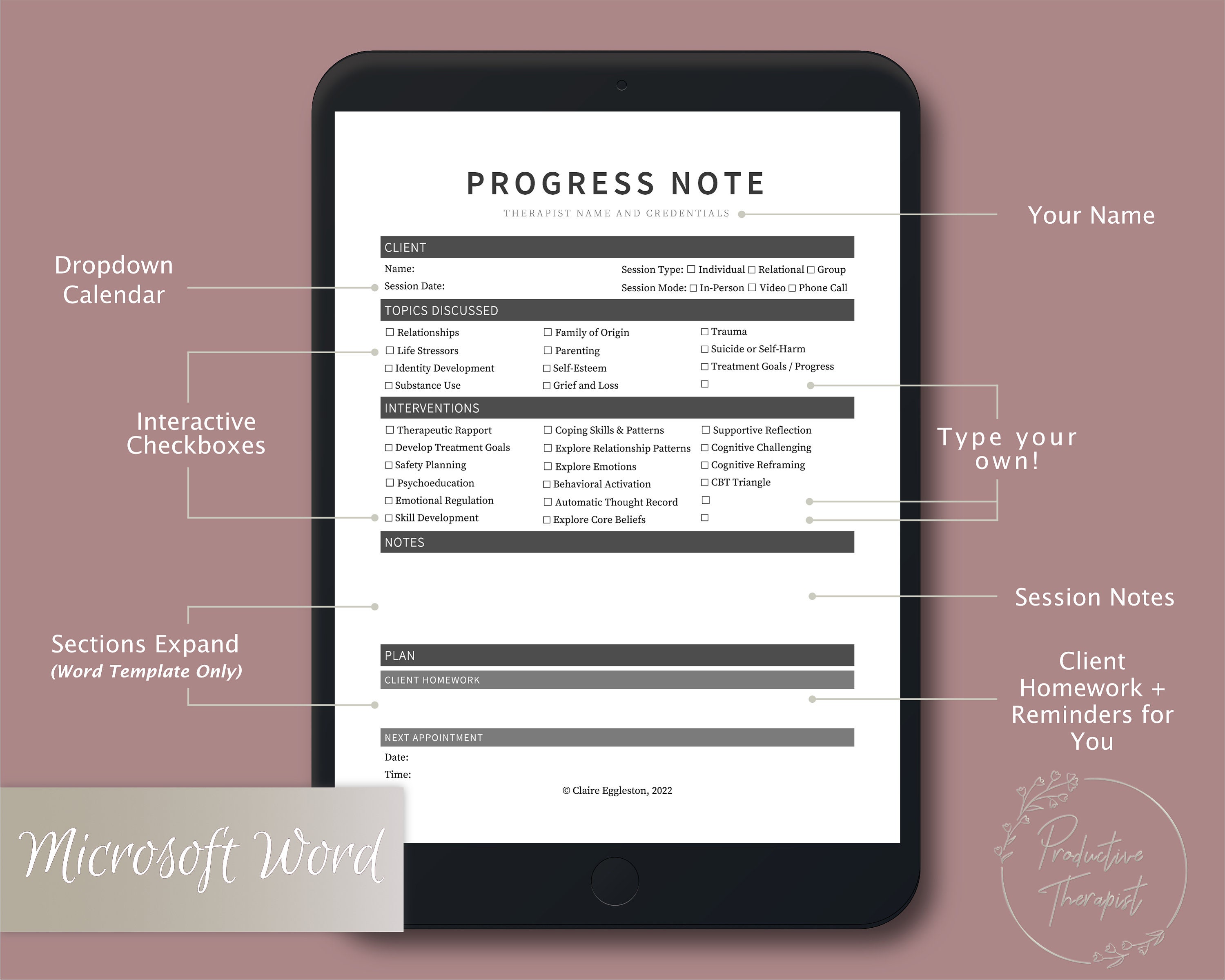 CBT Progress Note Template for Therapists, Counselors, Psychologists ...