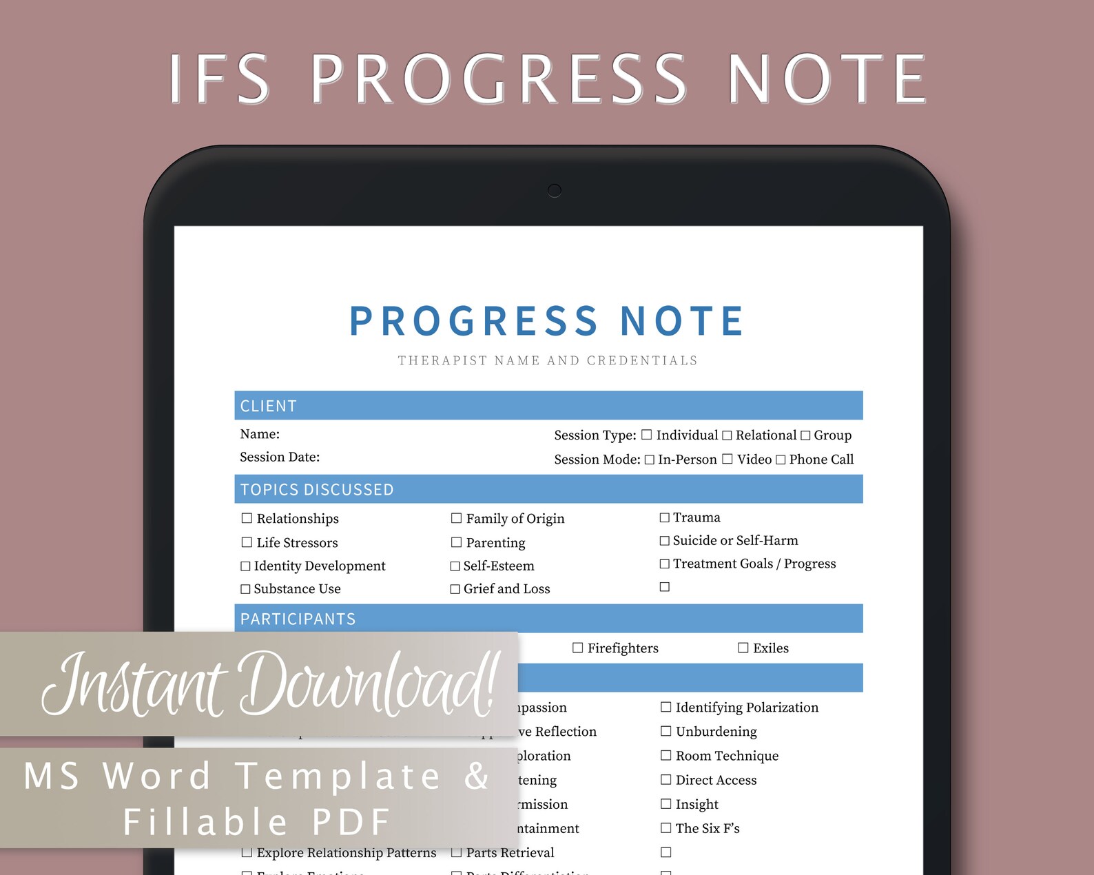 IFS Progress Note Template for Therapists, Counselors, Psychologists ...
