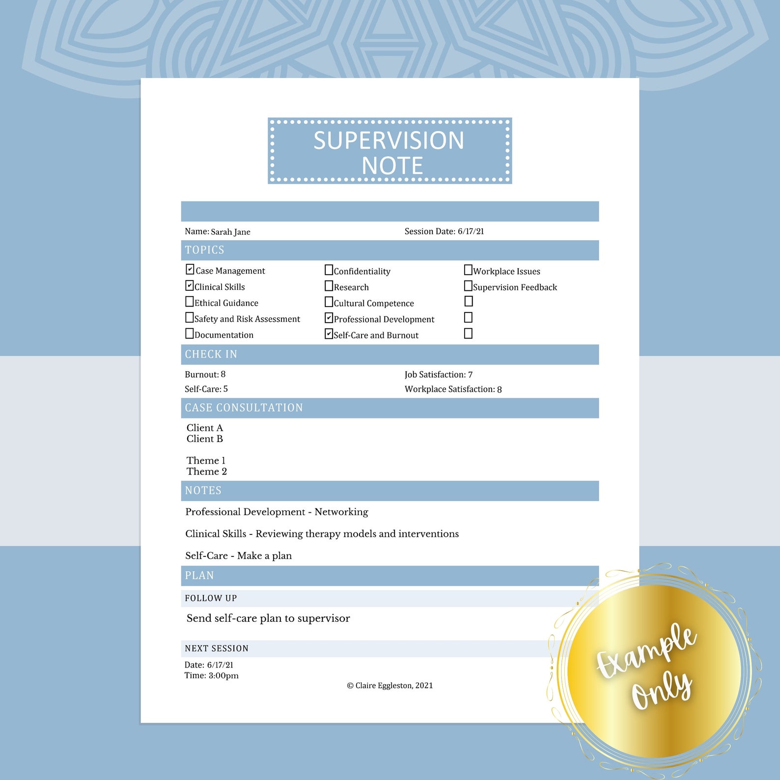 Supervision Note Template for Supervisors Pre-Licensed | Etsy