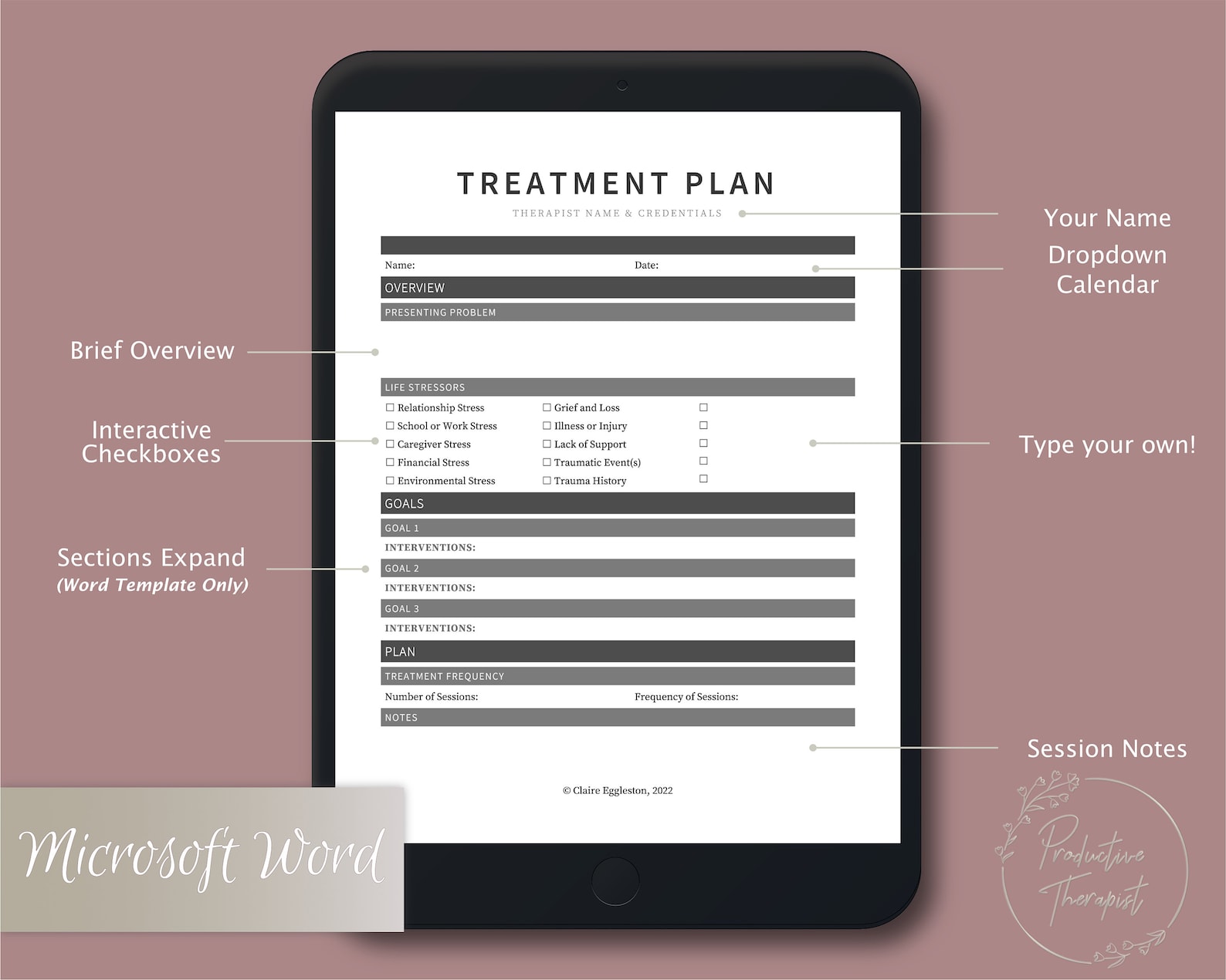 Simple Treatment Plan Template for Therapists, Counselors ...