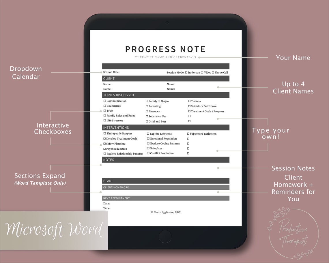 Family Therapy Progress Note Template for Therapists, Counselors ...