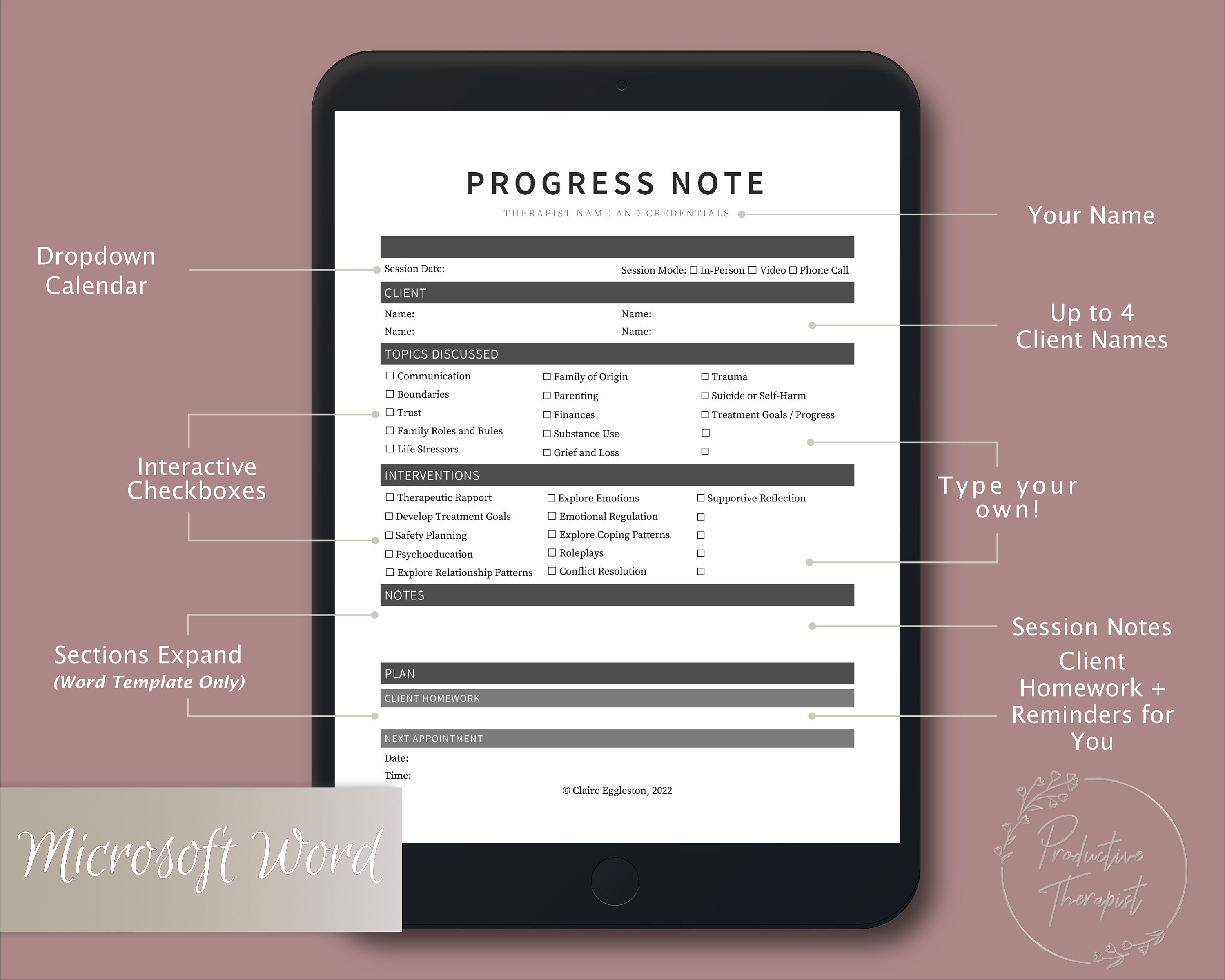 Family Therapy Progress Note Template for Therapists, Counselors ...