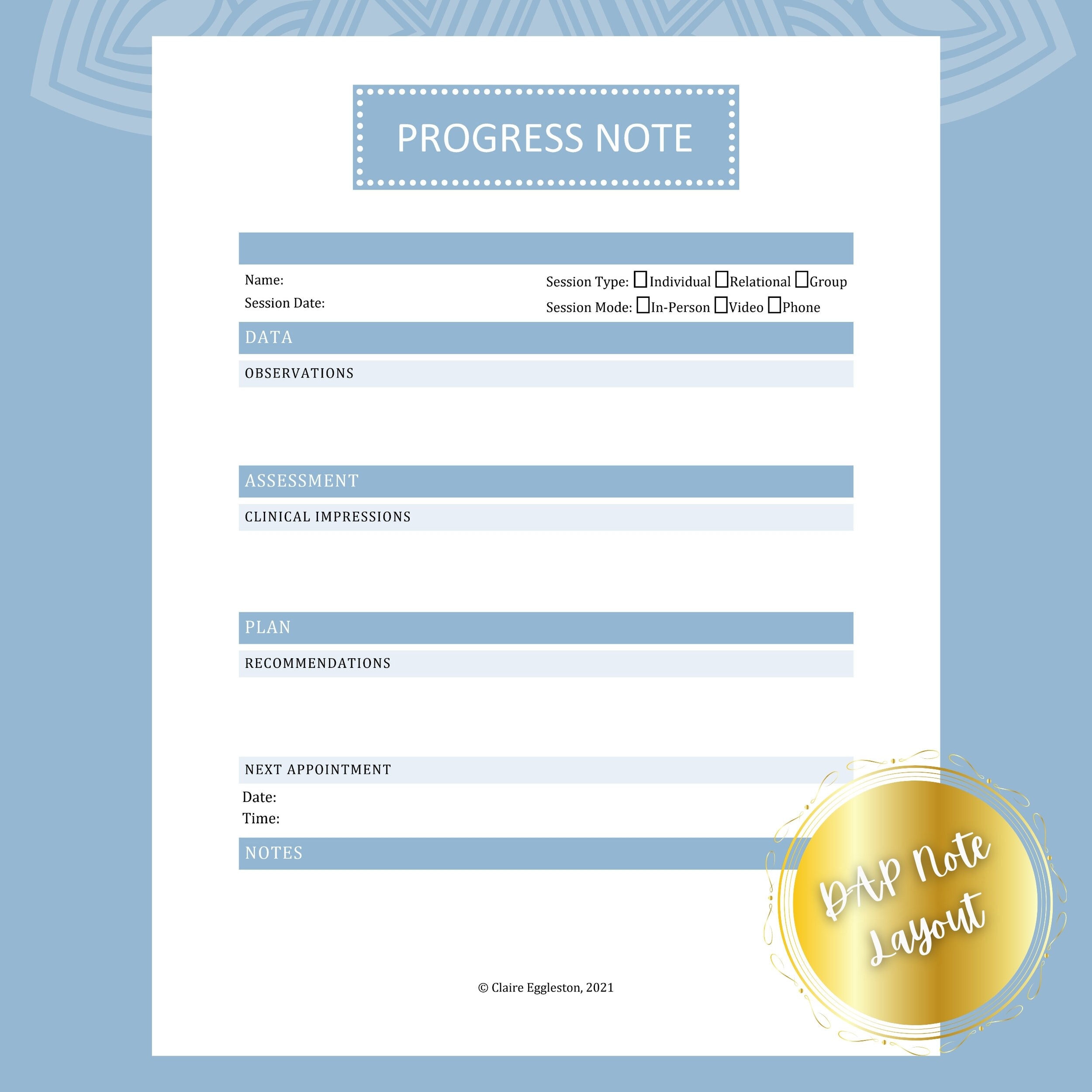 CUSTOM Progress Note Template for Therapists Counselors | Etsy