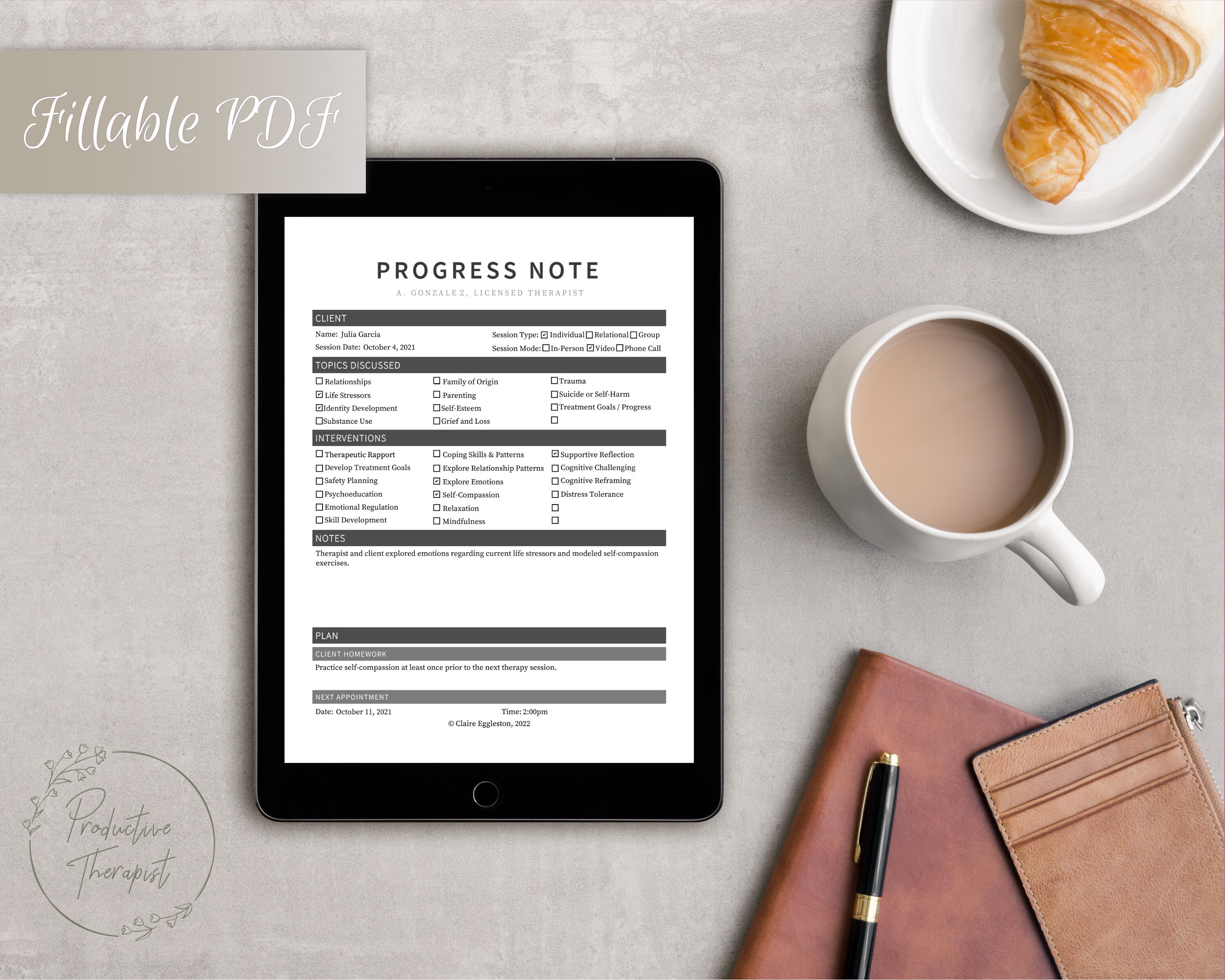 Simple Progress Note Template for Therapists, Counselors, Psychologists ...