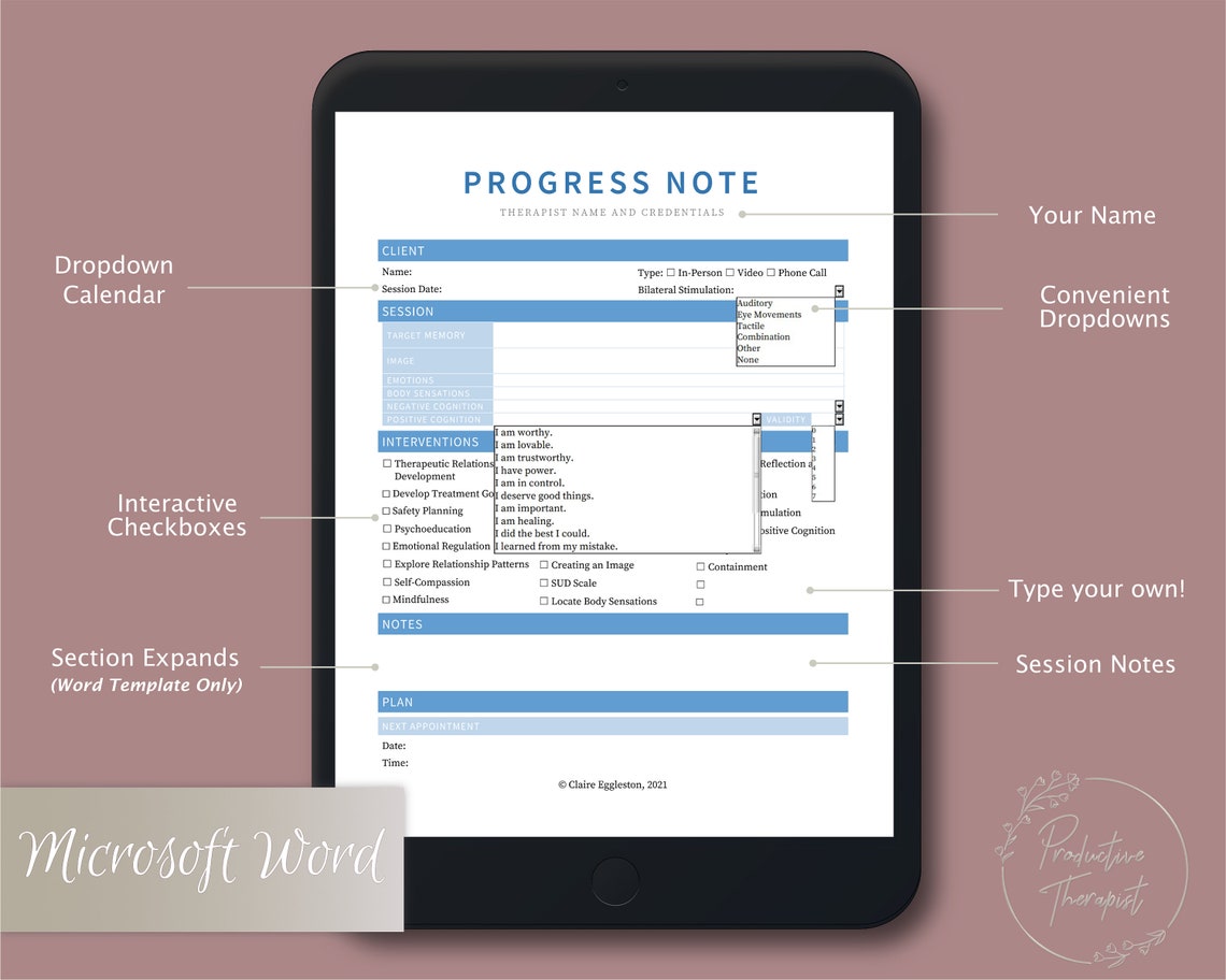 EMDR Progress Note Template for Therapists, Counselors, Psychologists ...