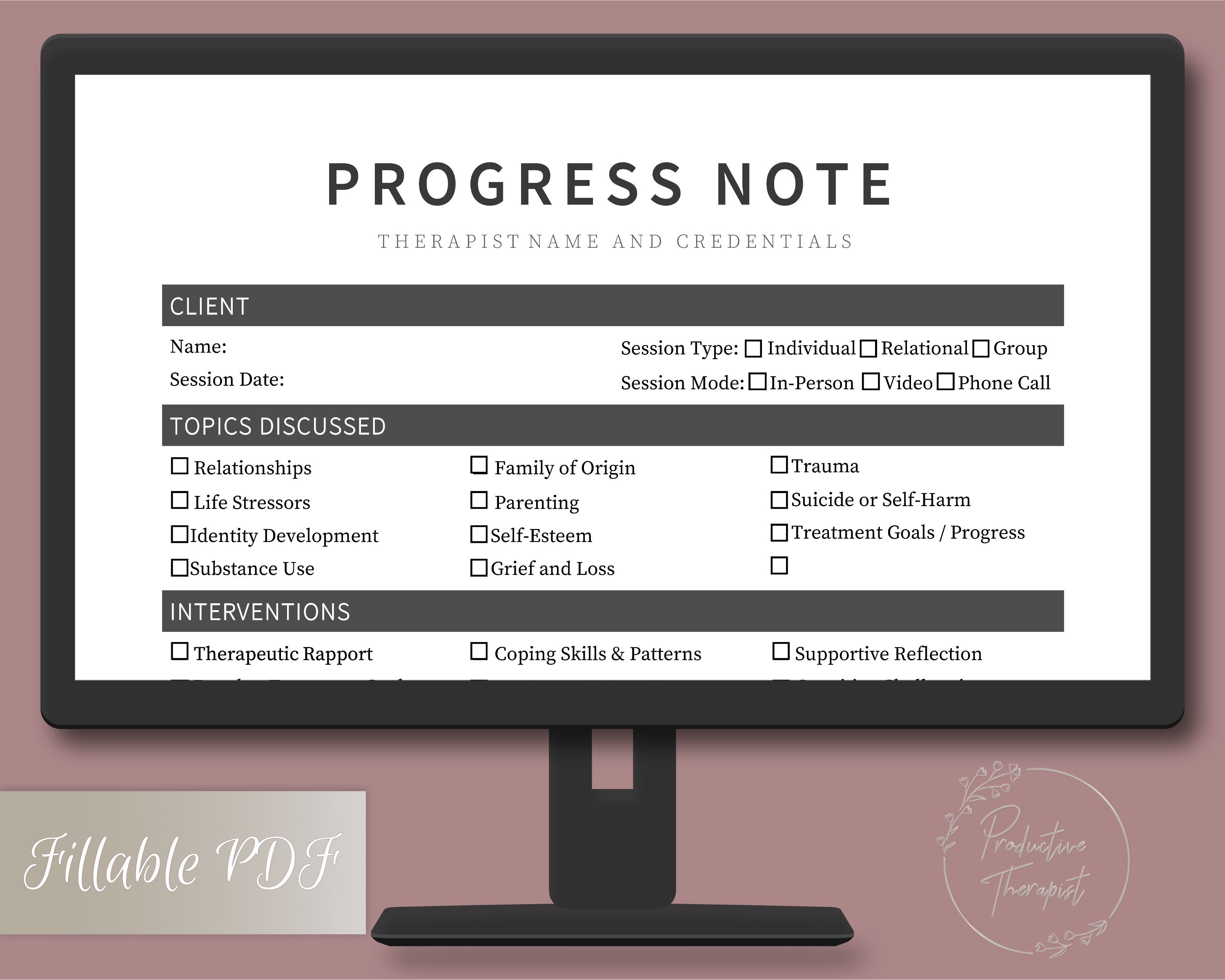 Simple Progress Note Template for Therapists, Counselors, Psychologists ...