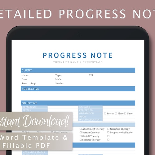 EMDR Progress Note Template for Therapists Counselors - Etsy