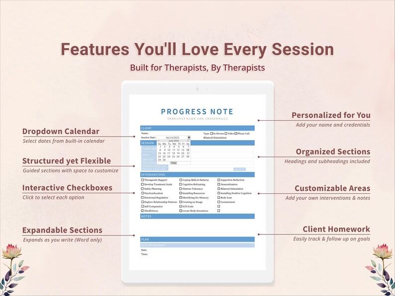 EMDR Progress Note Template for Therapists, Counselors, Psychologists ...