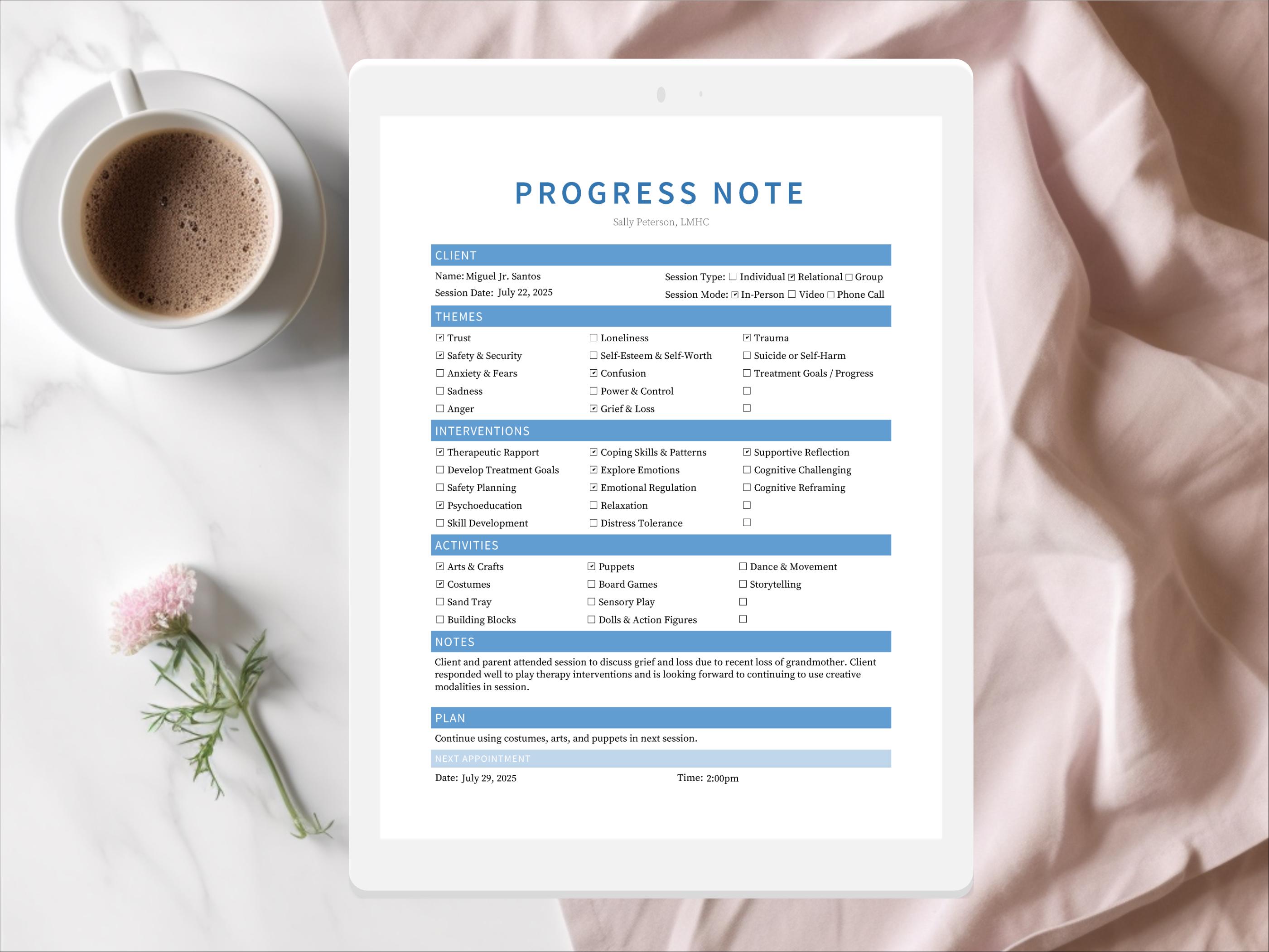 Play Therapy Progress Note Template for Therapists, Counselors ...