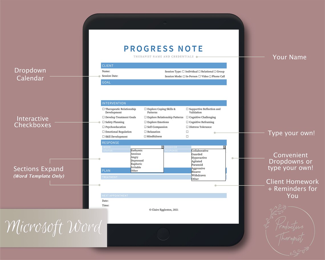 GIRP Progress Note Template for Therapists, Counselors, Psychologists ...