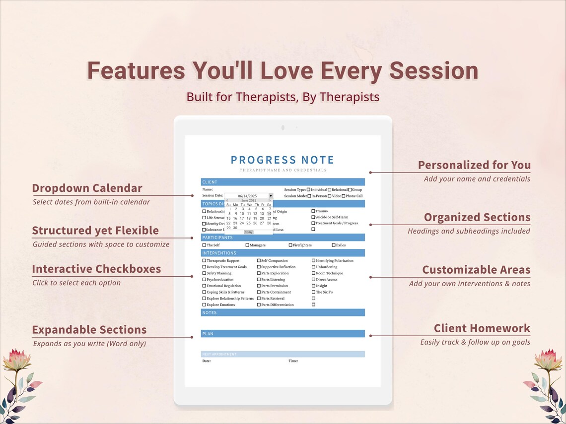 IFS Progress Note Template for Therapists, Counselors, Psychologists ...