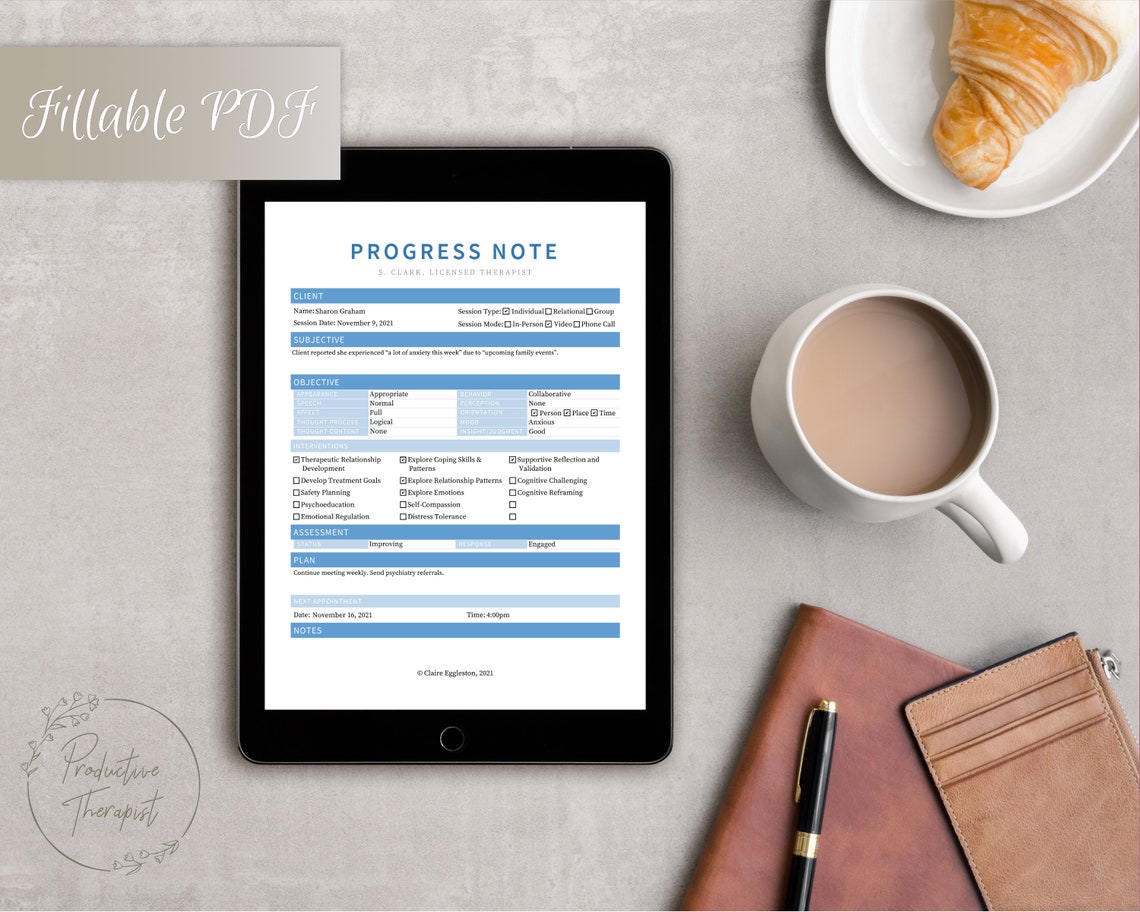 Checklist SOAP Progress Note Template for Therapists, Counselors ...