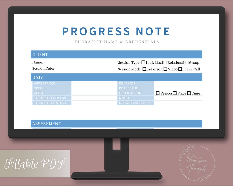Checklist DAP Progress Note Template for Therapists, Counselors ...