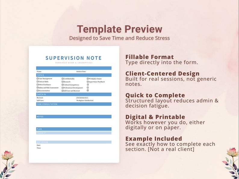 Supervision Note Template for Supervisors, Pre-licensed Therapists ...