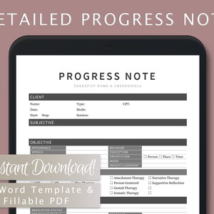 Detailed Progress Note Template for Therapists, Counselors ...