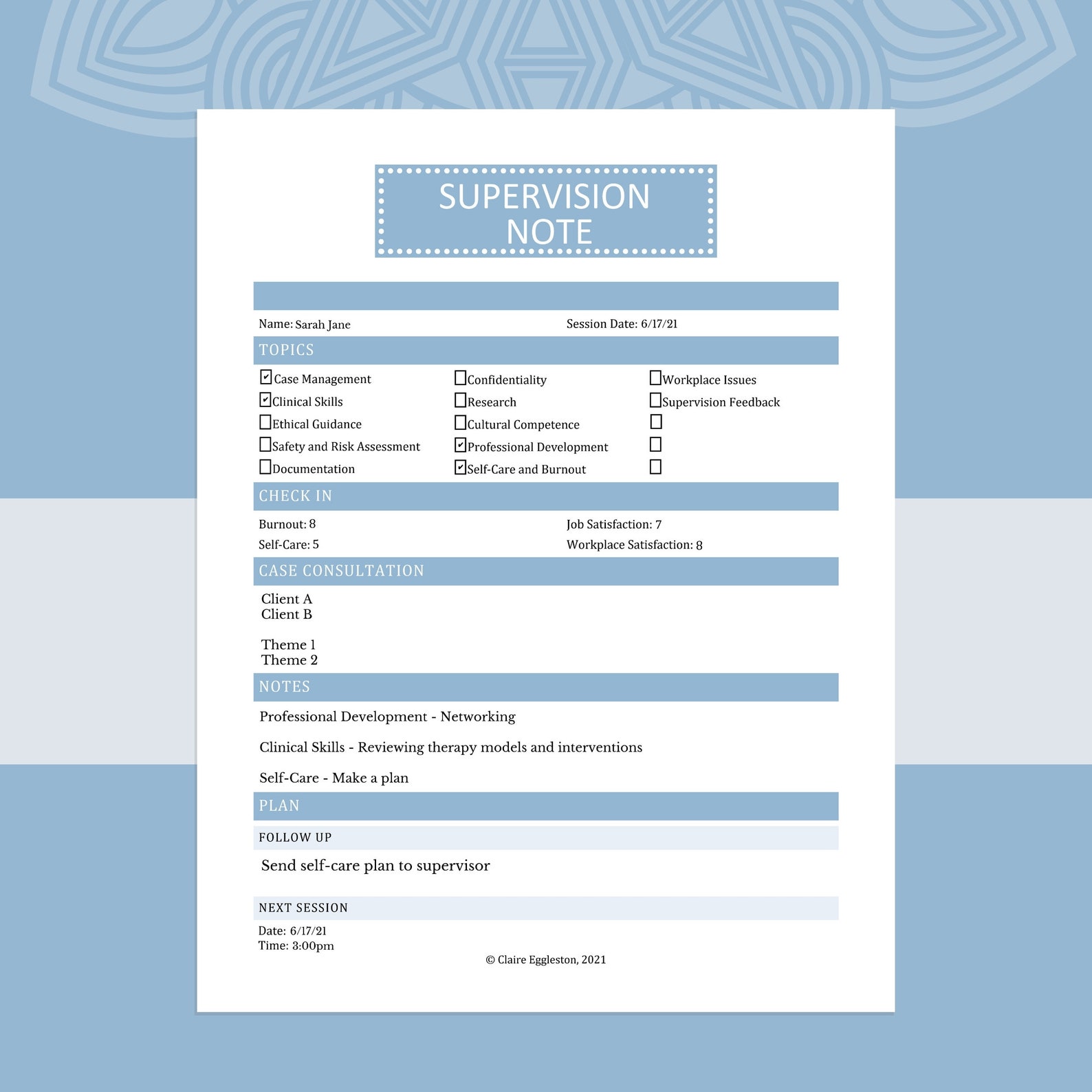 Supervision Note Template for Supervisors Pre-Licensed | Etsy