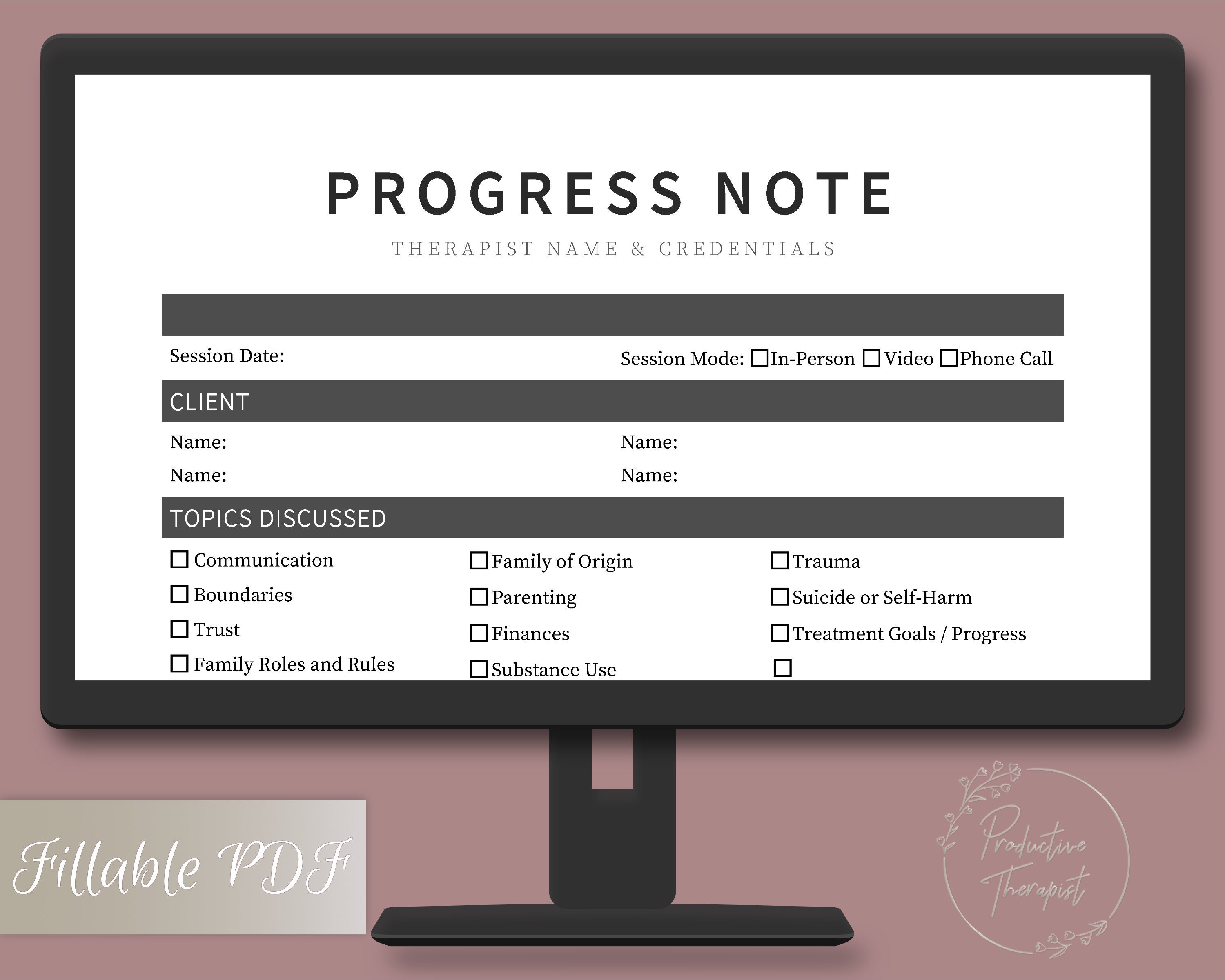 Family Therapy Progress Note Template for Therapists, Counselors ...