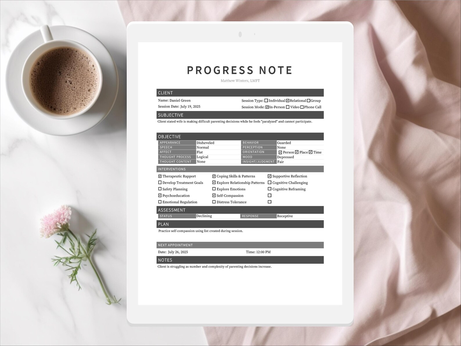 Checklist SOAP Progress Note Template for Therapists, Counselors ...