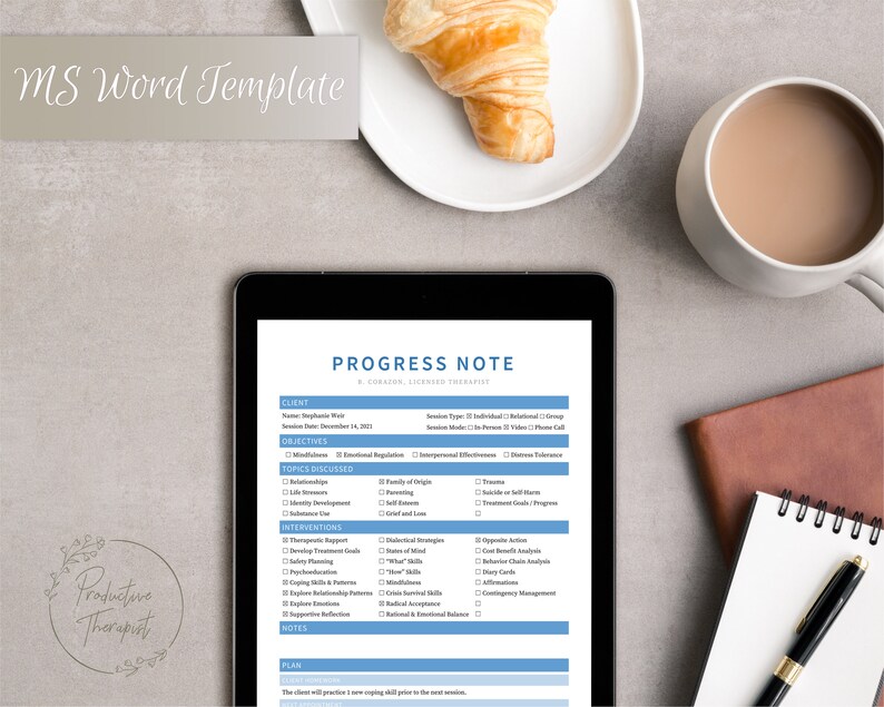 DBT Progress Note Template for Therapists, Counselors, Psychologists ...