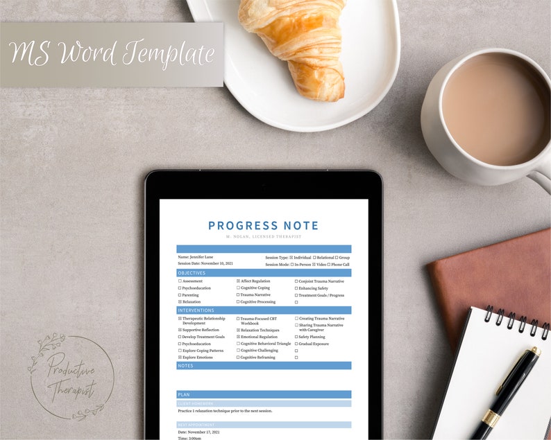 Trauma-focused CBT Progress Note Template for Therapists, Counselors ...