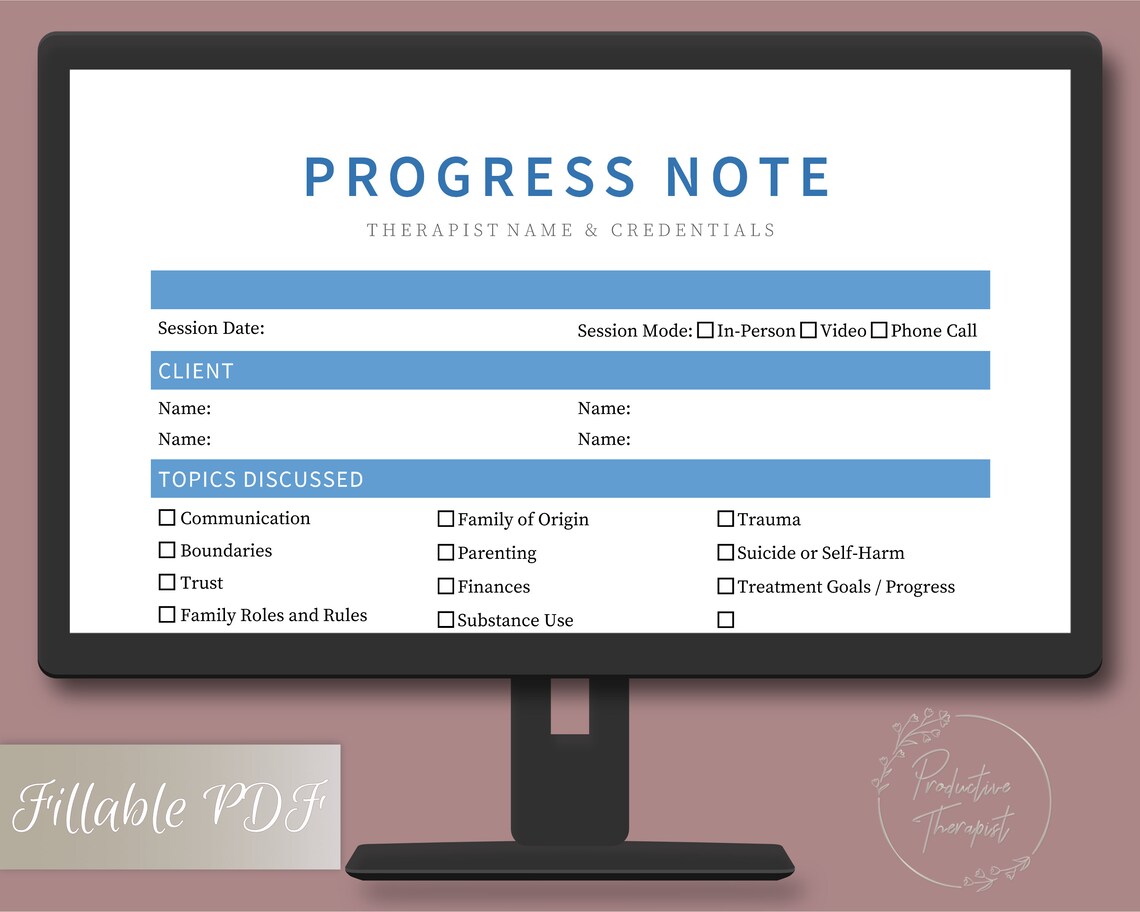 Family Therapy Progress Note Template for Therapists, Counselors ...